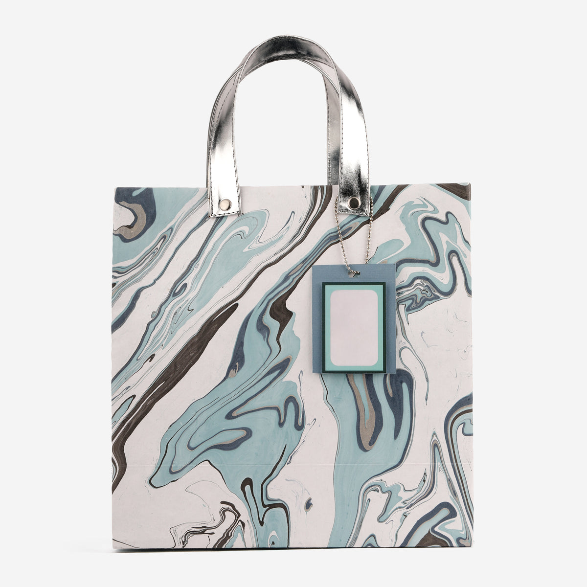 Blue Marble Handmade Paper Gift Bag with Vegan Leather Handle – Paparaty