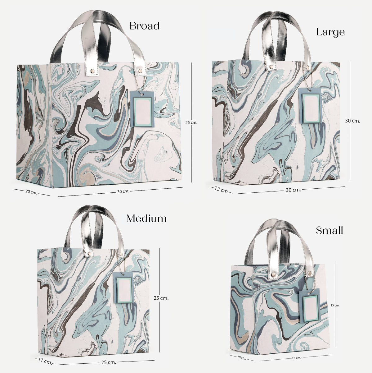 Blue Marble Handmade Paper Gift Bag with Vegan Leather Handle – Paparaty